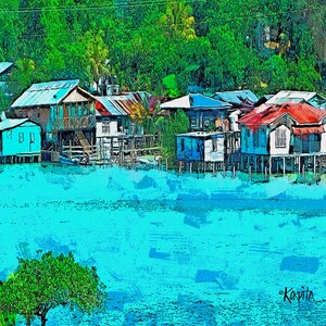 Tropical Houses, Caribbean Art, Roatan Art, Tropical Art, Coastal Art ...