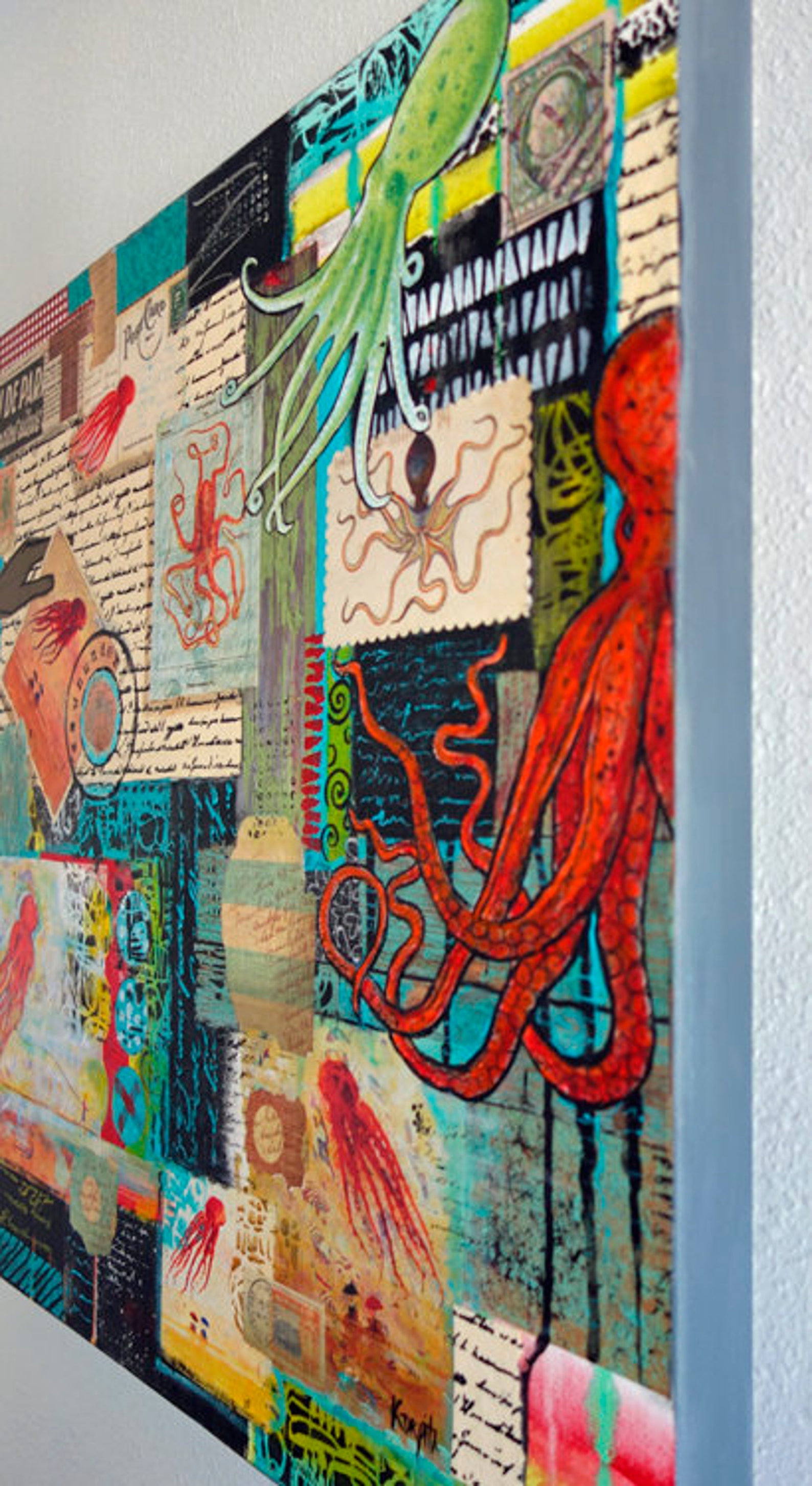 Octopus Art Original Painting Collage Tropical Art Sea | Etsy