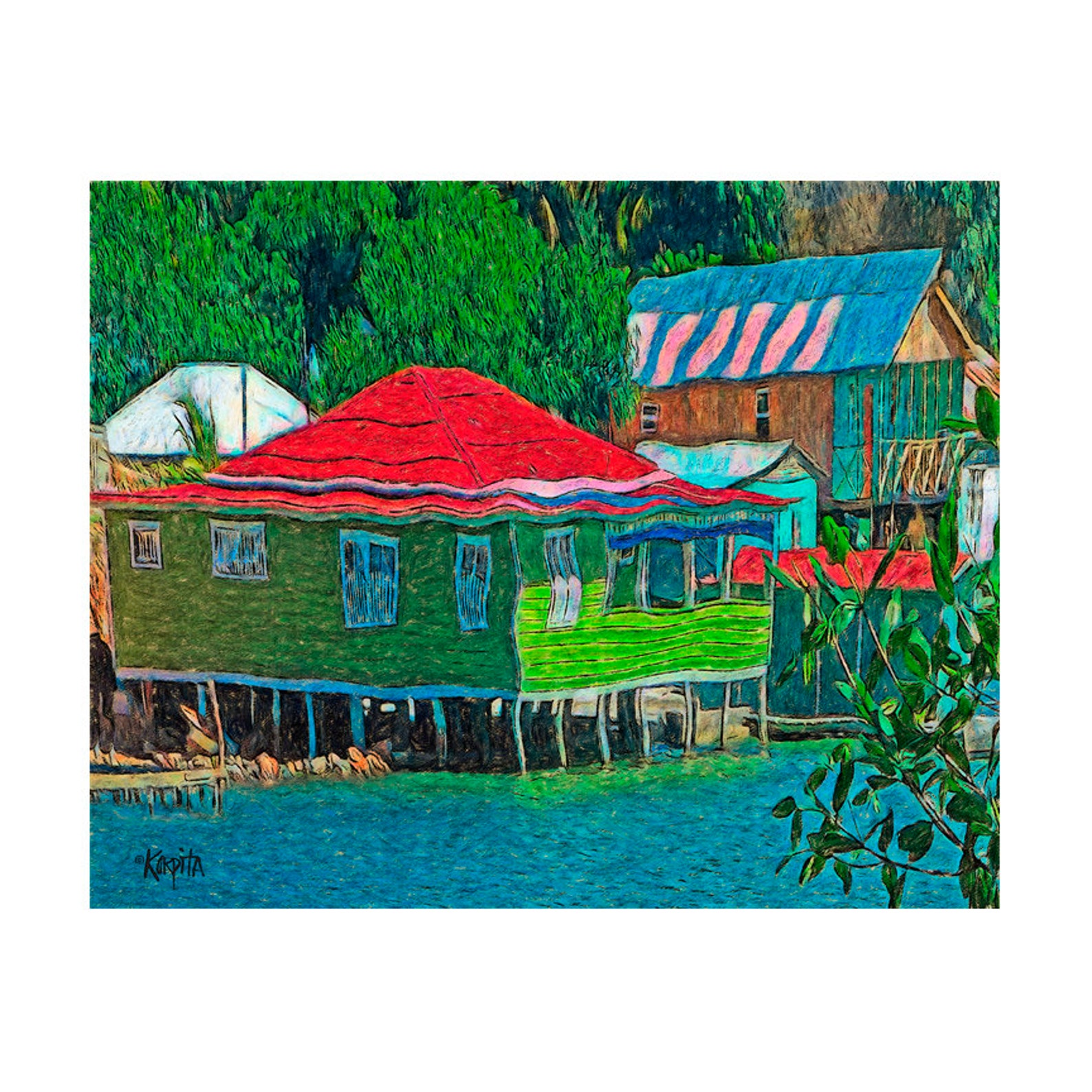 Colorful Houses Caribbean Art Roatan Art Tropical Art - Etsy