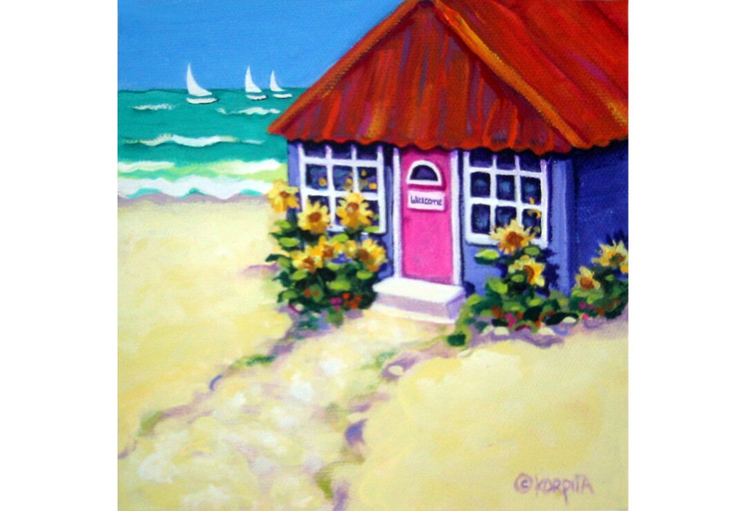 Beach Cottage Art, Beach House Decor, Beach Wall Decor, Tiny House Art ...