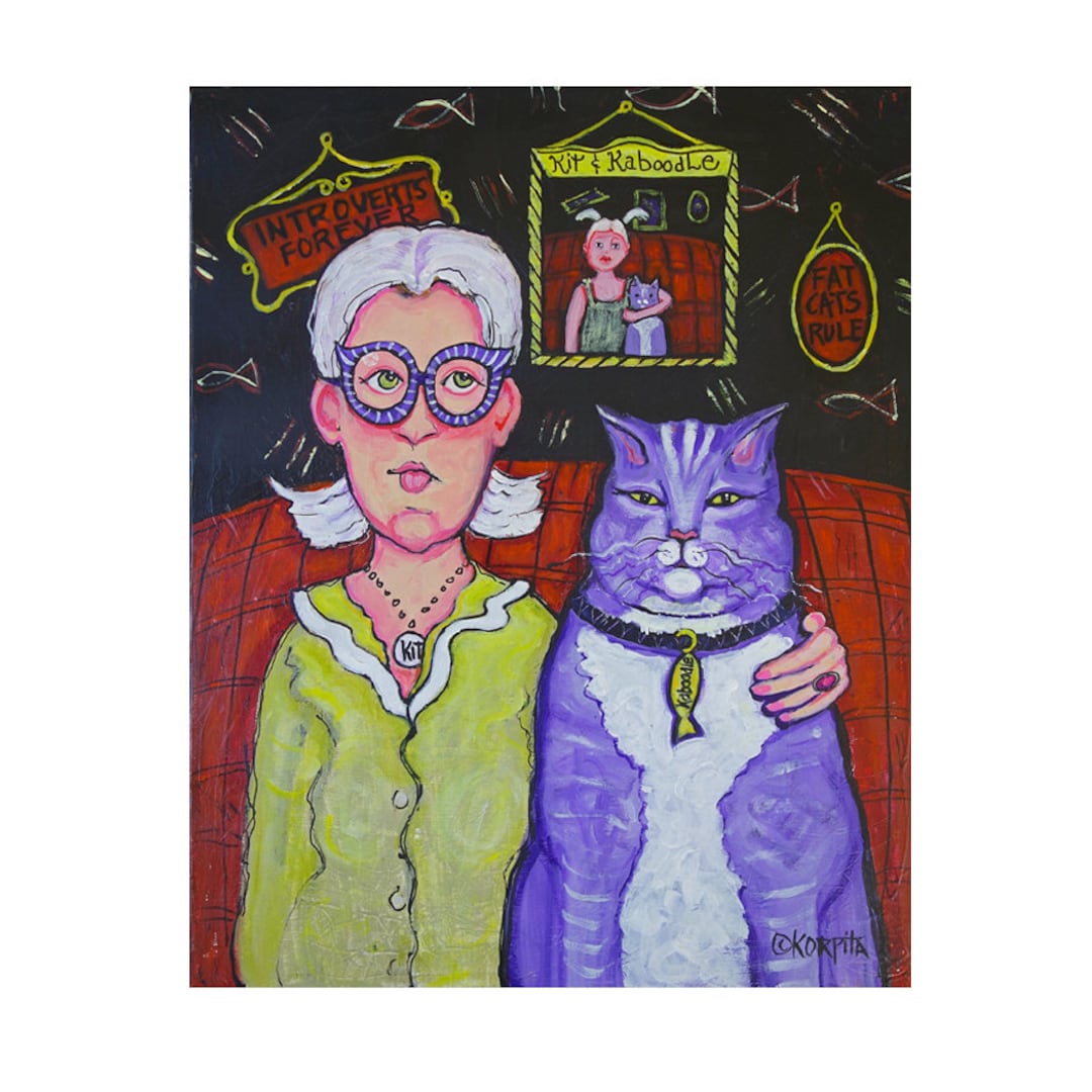 Purple Cat, Fat Cat Art, Funny Cat Art, Cat Lover Gift, Quirky Cat Art ...