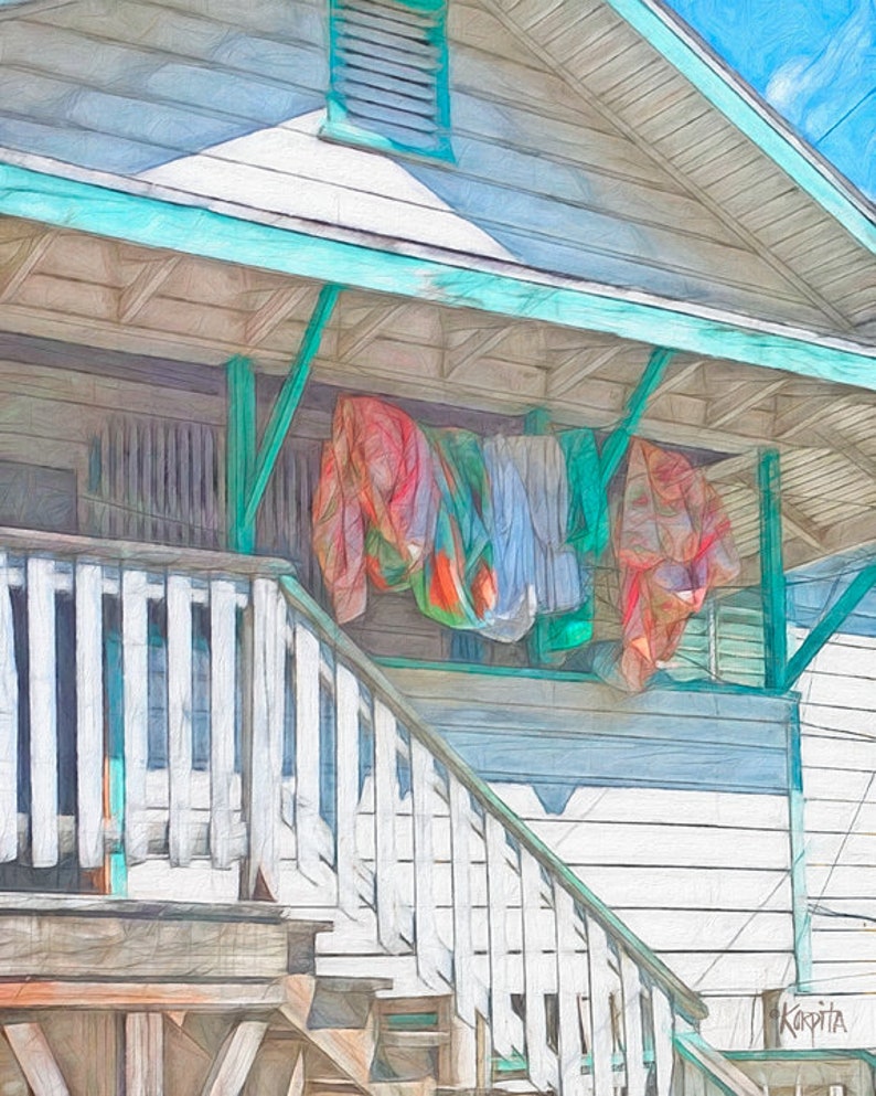 Clothesline Art Tropical Art Belize House Art Roatan Art - Etsy