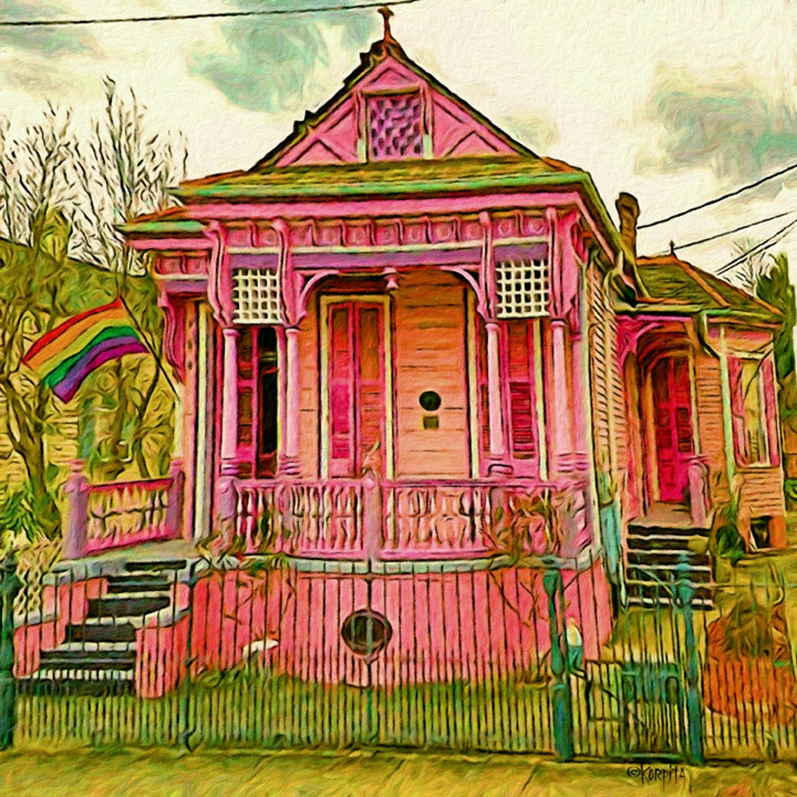New Orleans Houses Pink House Art Gay Pride Funky Houses | Etsy