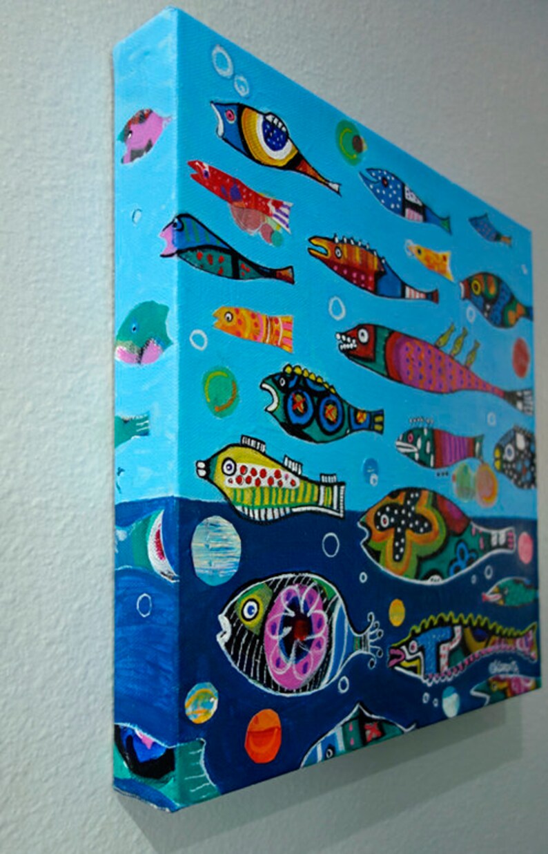 Fish Art Fish Folk Art School of Fish Colorful Folk Art - Etsy