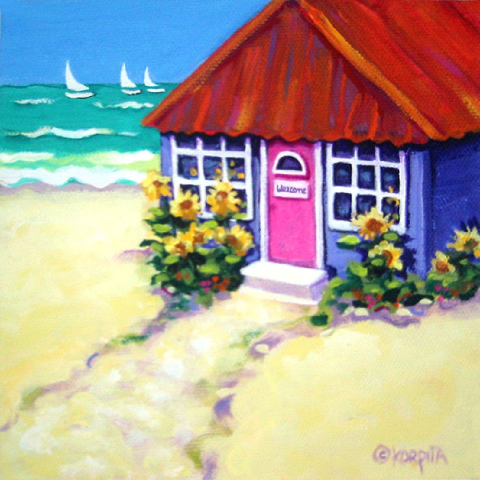 Beach Cottage Art Beach House Decor Beach Wall Decor Tiny | Etsy