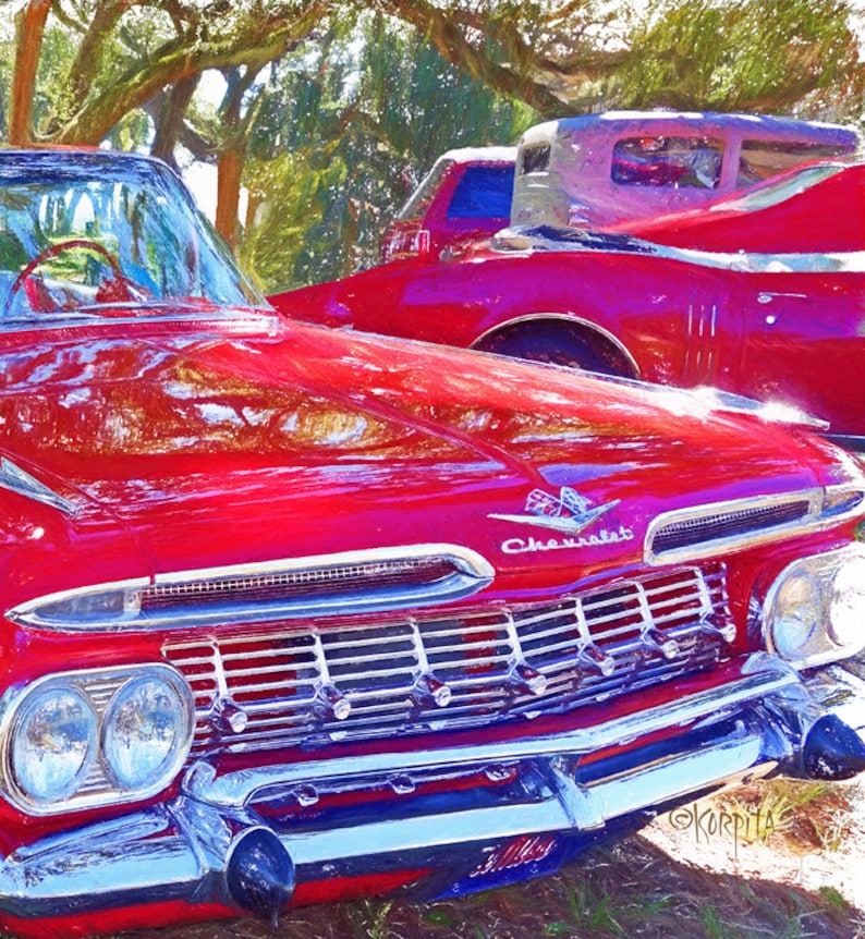 Classic Car Portrait 59 Chevrolet Impala Old Chevy Fifties - Etsy