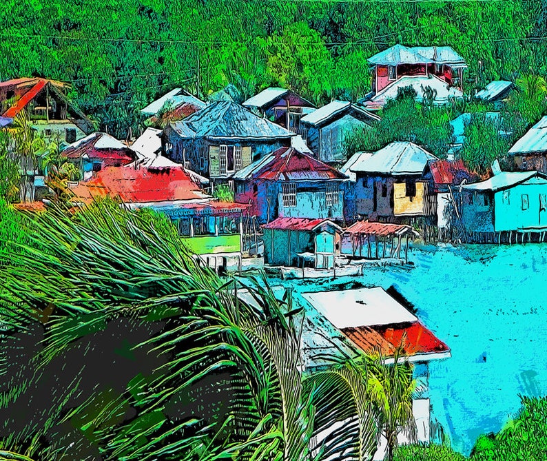 Tropical Houses Caribbean Art Roatan Art Tropical Art - Etsy