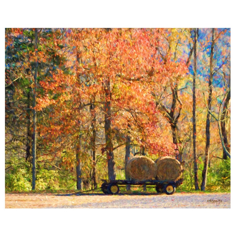 Fall Colors Art Autumn Print Hay Wagon Art Autumn Art - Etsy Singapore