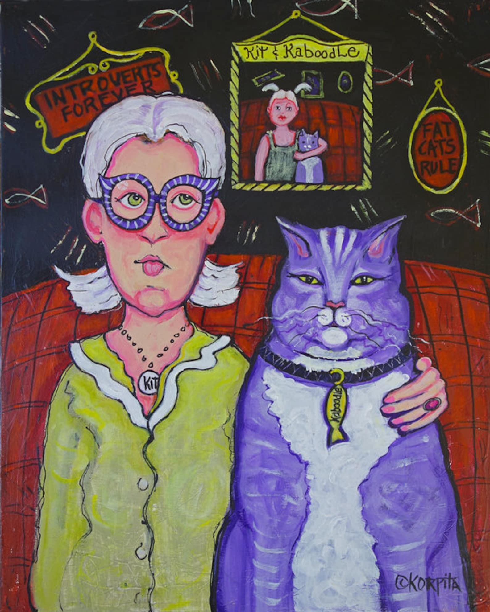 Purple Cat Fat Cat Art Funny Cat Art Cat Lover Gift - Etsy