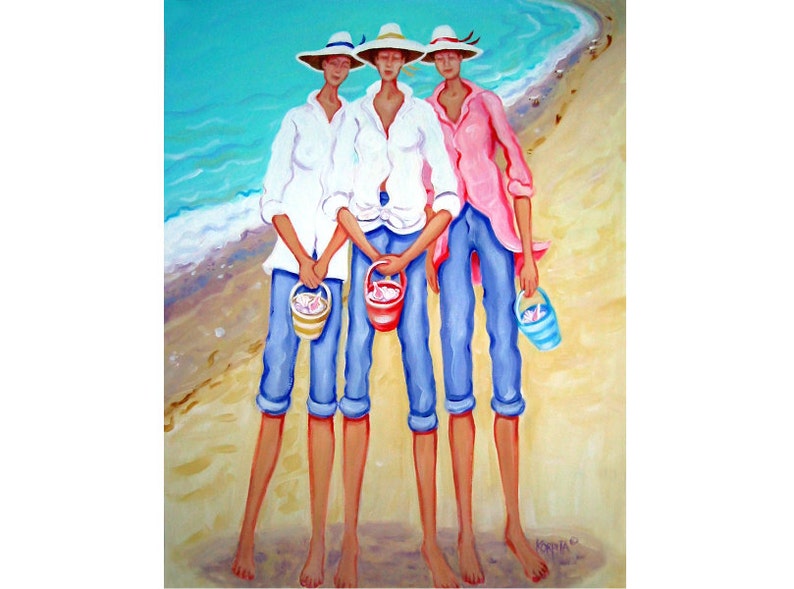Beach Art Women Collecting Shells Shell Collector Seashell - Etsy