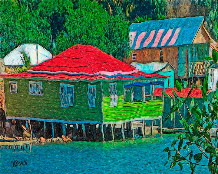 Colorful Houses Caribbean Art Roatan Art Tropical Art - Etsy