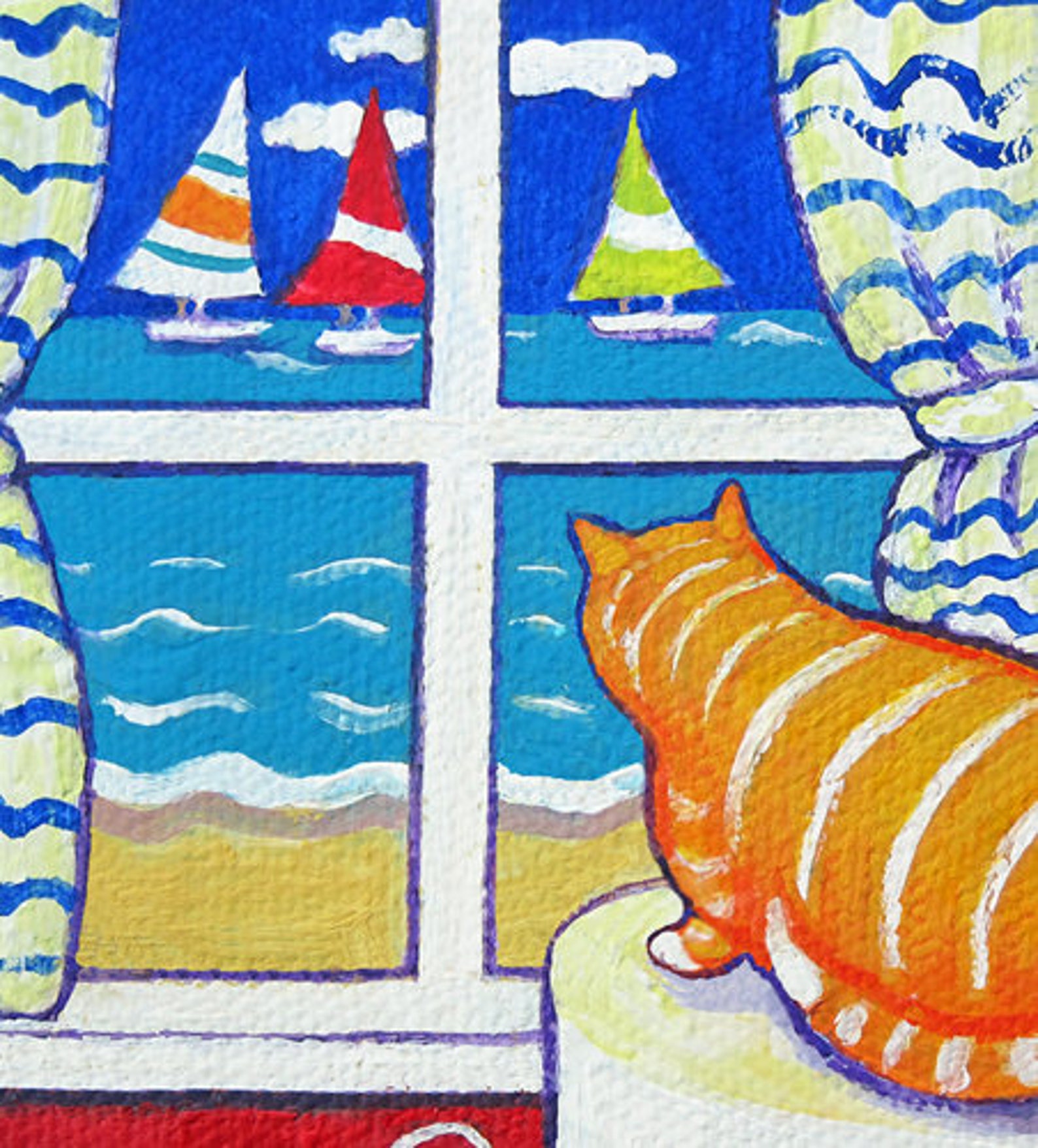 Cat in Window Cat Folk Art Orange Cat Art Cat Window - Etsy