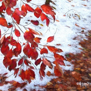 Christmas Gift, Red Leaves, Autumn Art, Winter Scene, Snow Scene ...