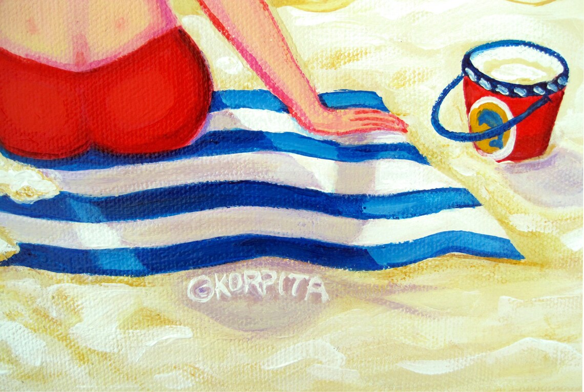 Beach Folk Art Whimsical Beach Art Seashore Print Seascape - Etsy