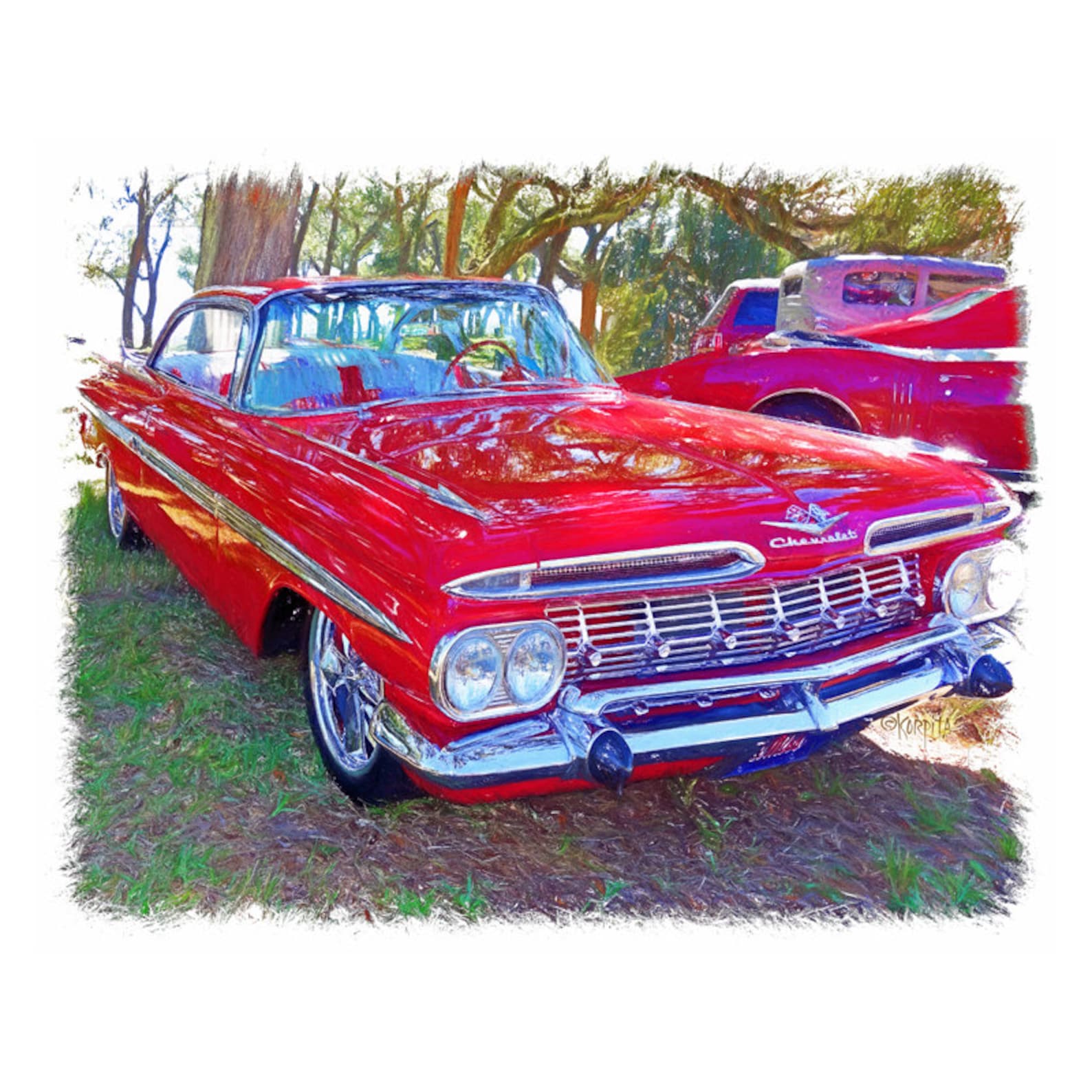 Classic Car Portrait 59 Chevrolet Impala Old Chevy Fifties - Etsy