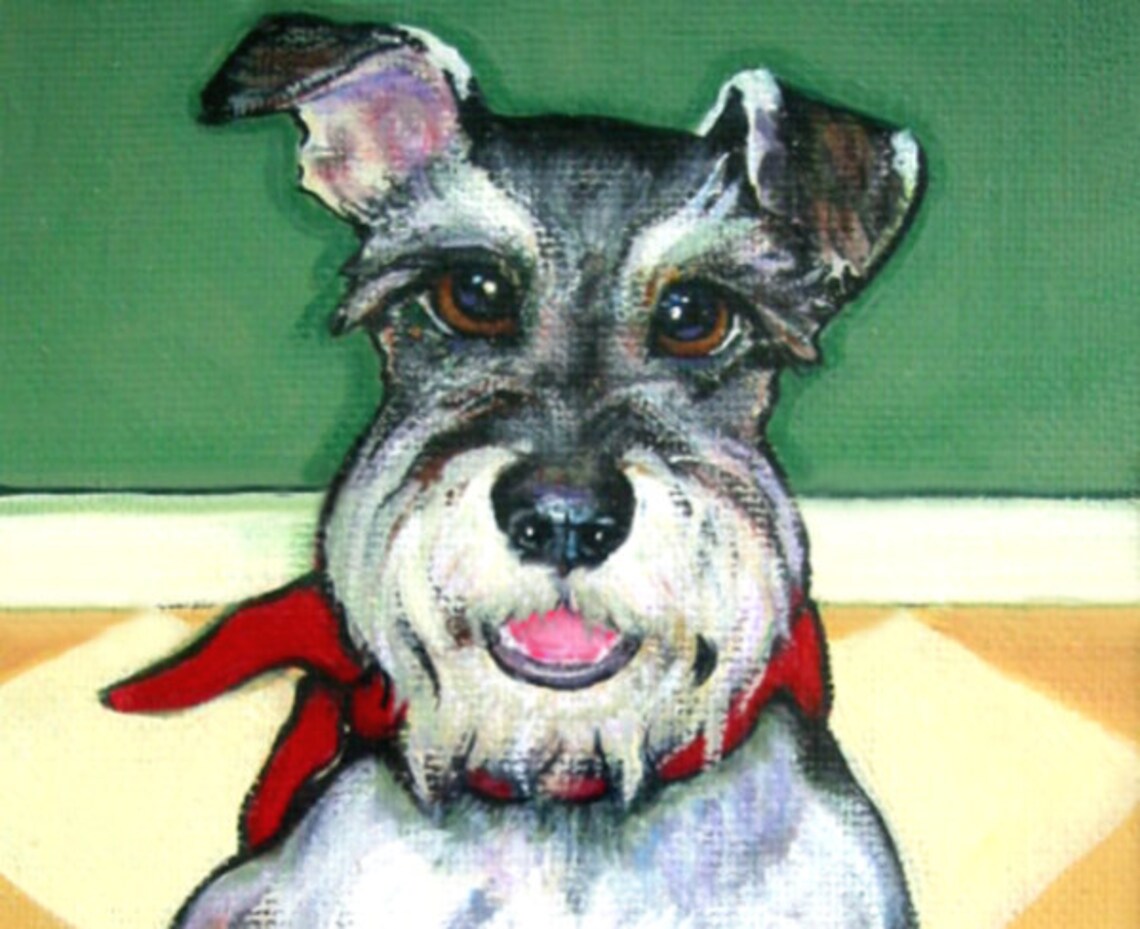 Schnauzer Art, Schnauzer Red Ball, Schnauzer Print, Dog Art, Dog ...