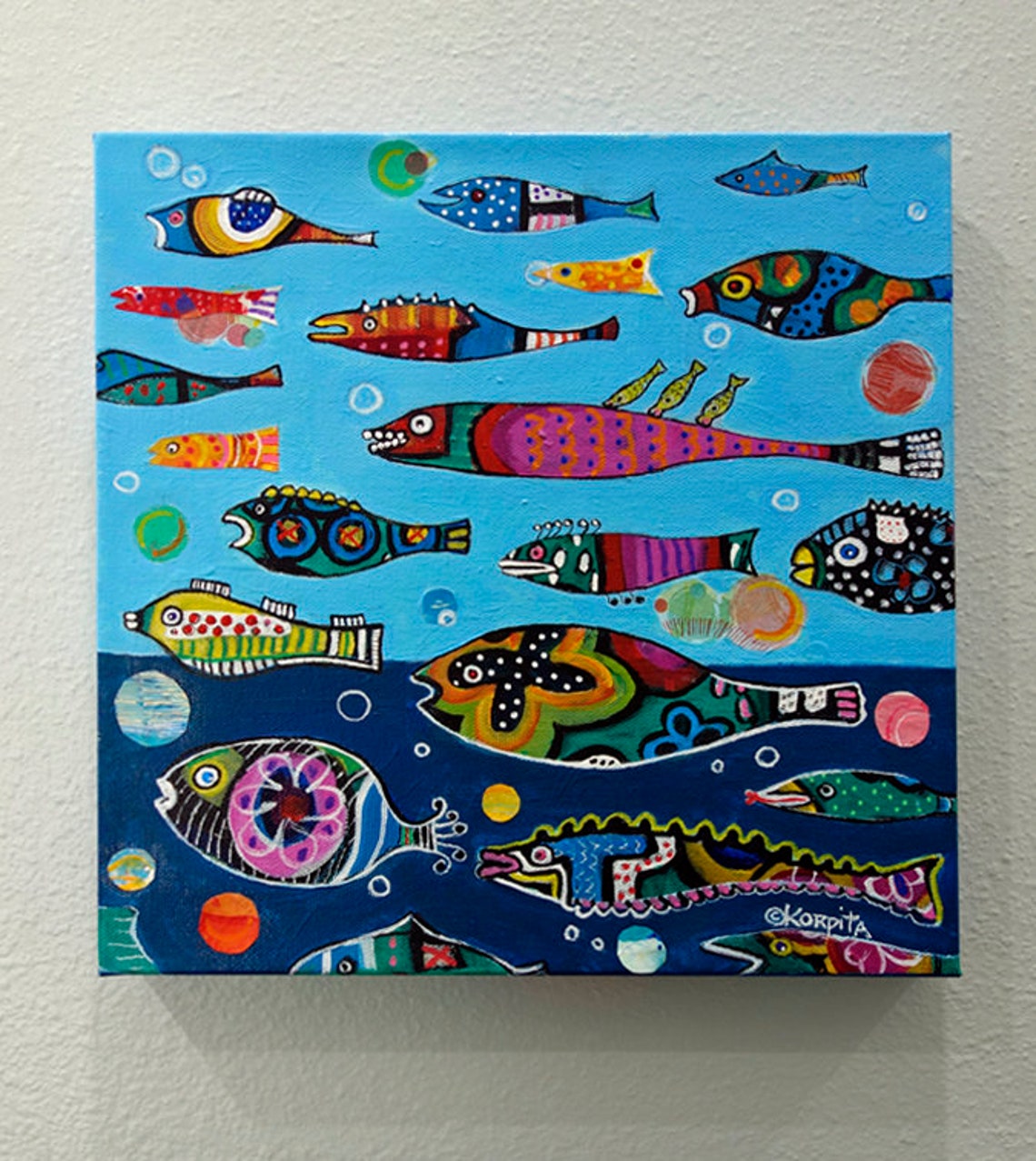 Fish Art Fish Folk Art School of Fish Colorful Folk Art - Etsy