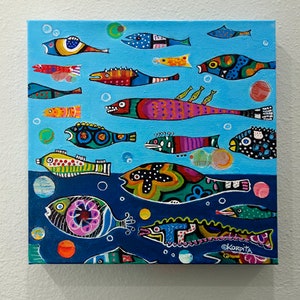 Fish Art, Fish Folk Art, School of Fish, Colorful Folk Art, Mississippi ...