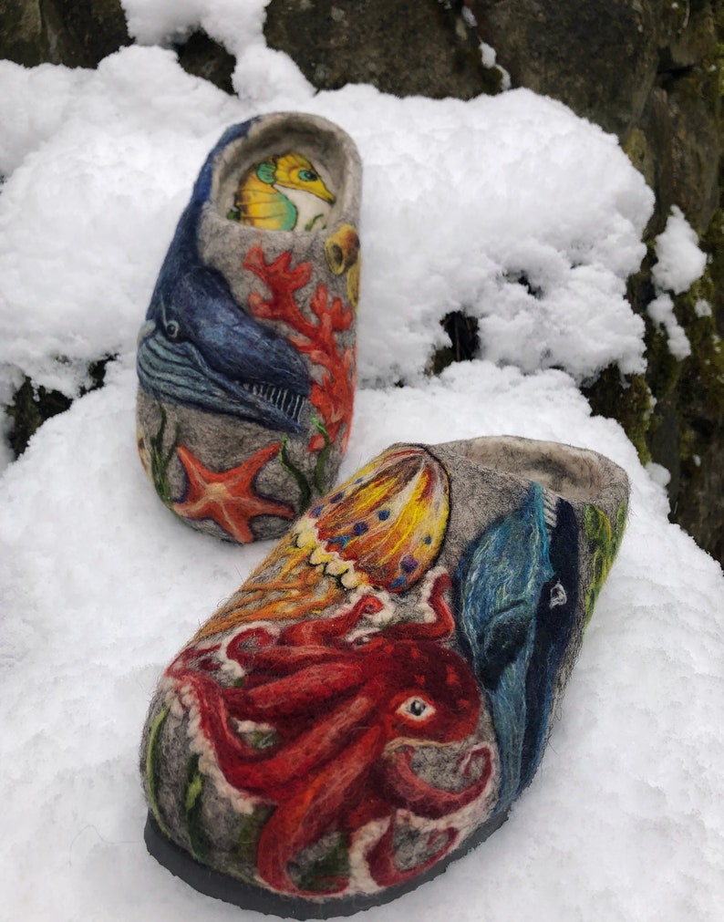 Felted Slippers- Ocean MADE TO ORDER - Etsy
