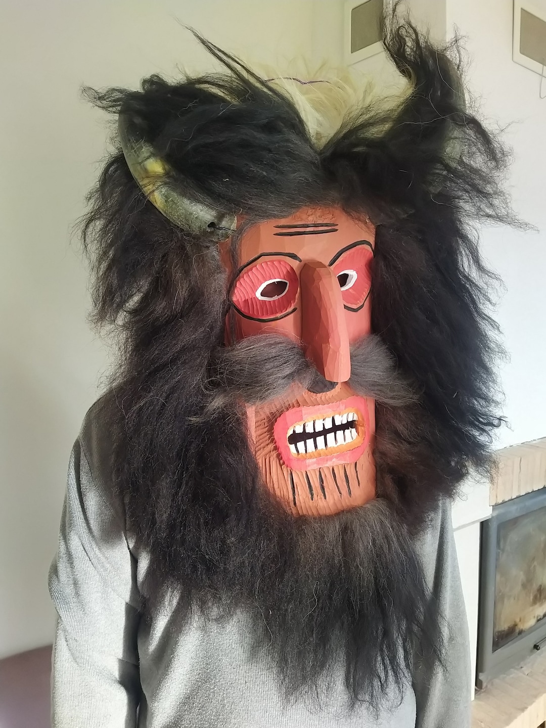 Traditional Romanian Mask With Original Old Horns of Cow. - Etsy