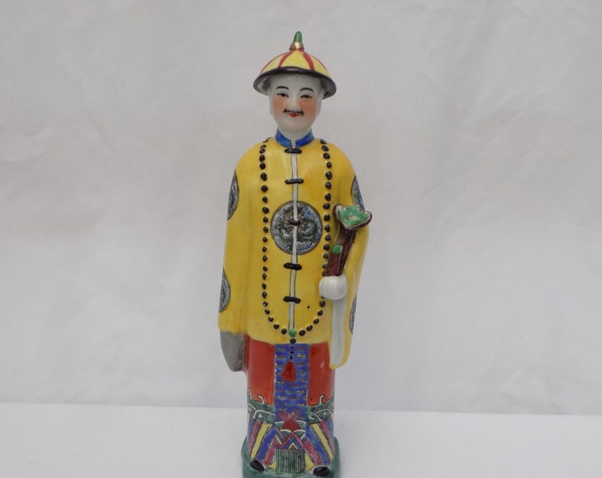 Porcelain Hand Painted Figural Statue Chinese Asian Man - Chinoiserie ...