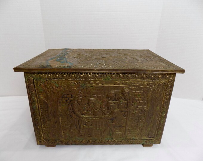 LARGE Brass Antique Victorian Embossed Fireplace Chest Box England ...