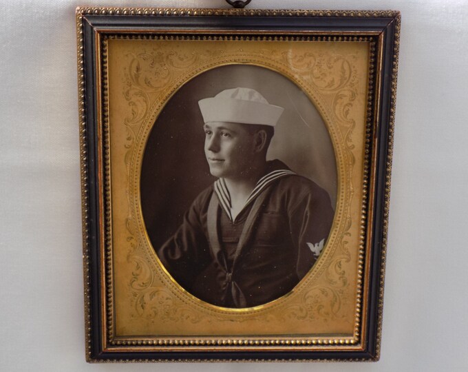 Antique Wood Frame Gold Gilt - Vintage Handsome Sailor Seaman - Brass ...