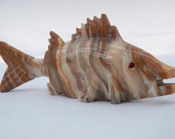 Hand Carved Solid Onyx Stone Fish - Stone Carving Sculpture- Animal ...