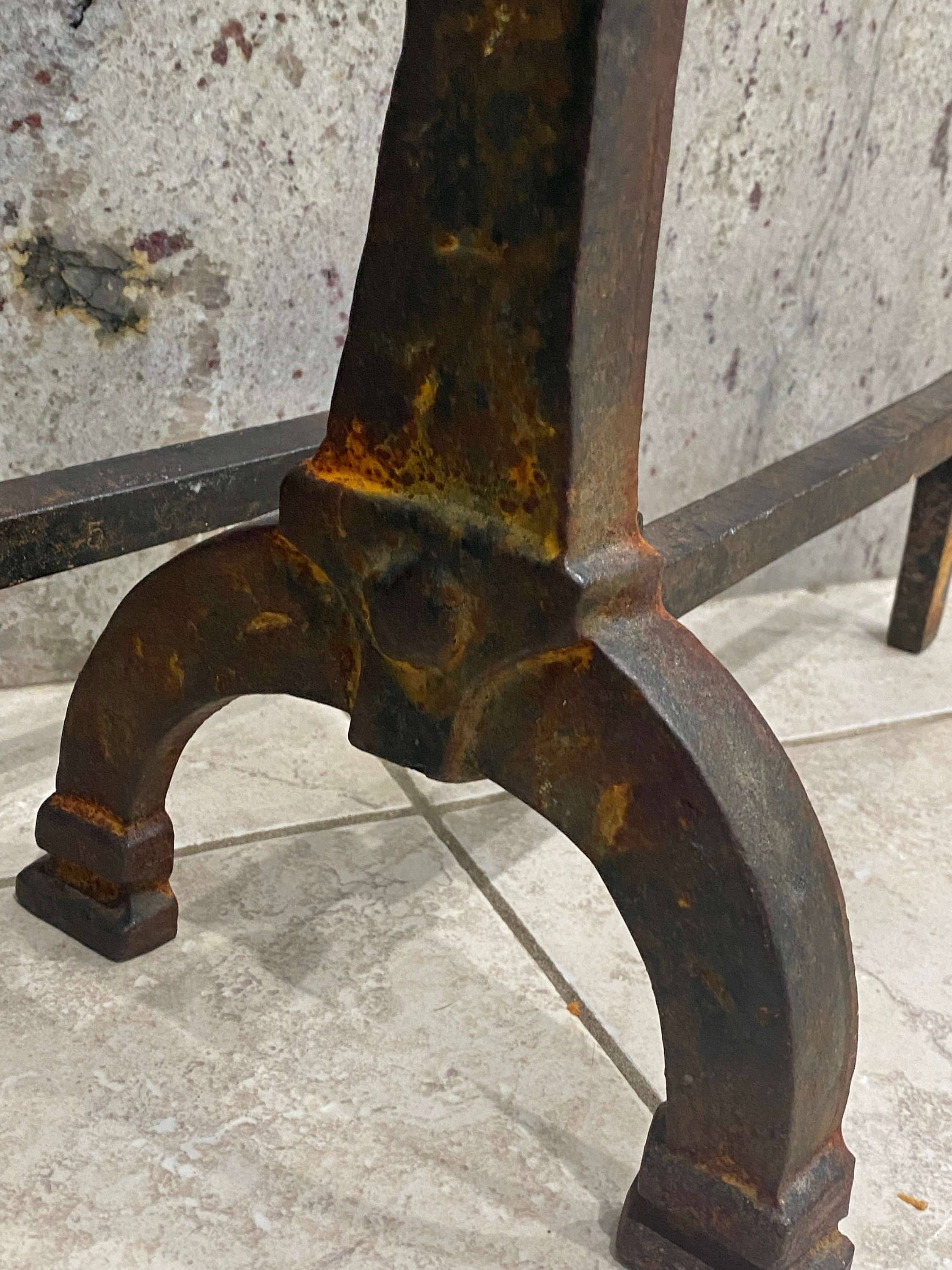 1800's Wayne Co. American Cast Iron Hand Hammered Fireplace Andirons ...