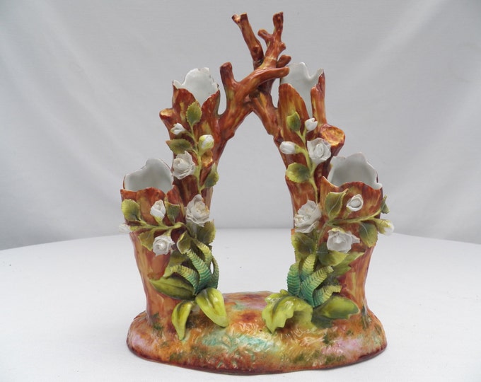 Art Nouveau Unique Tree Trunk Ceramic Vase Decorated With Flowers and ...