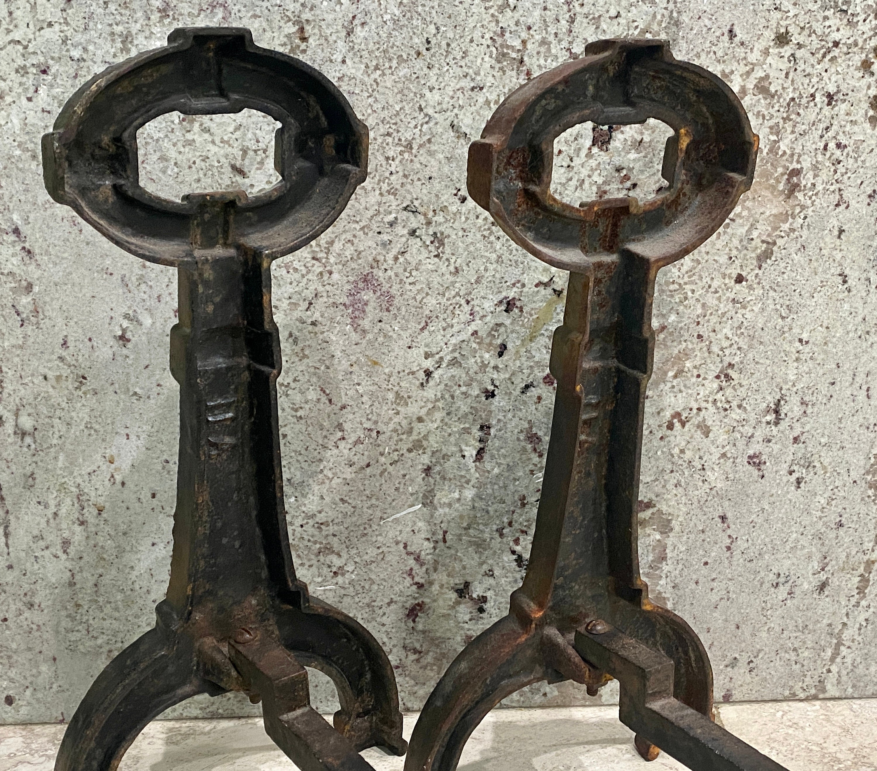 1800's Wayne Co. American Cast Iron Hand Hammered Fireplace Andirons ...