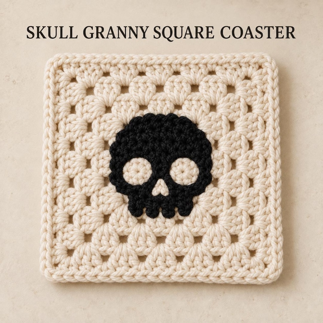 Skull Granny Square Crochet Pattern, Halloween Coaster Pattern, Gothic ...