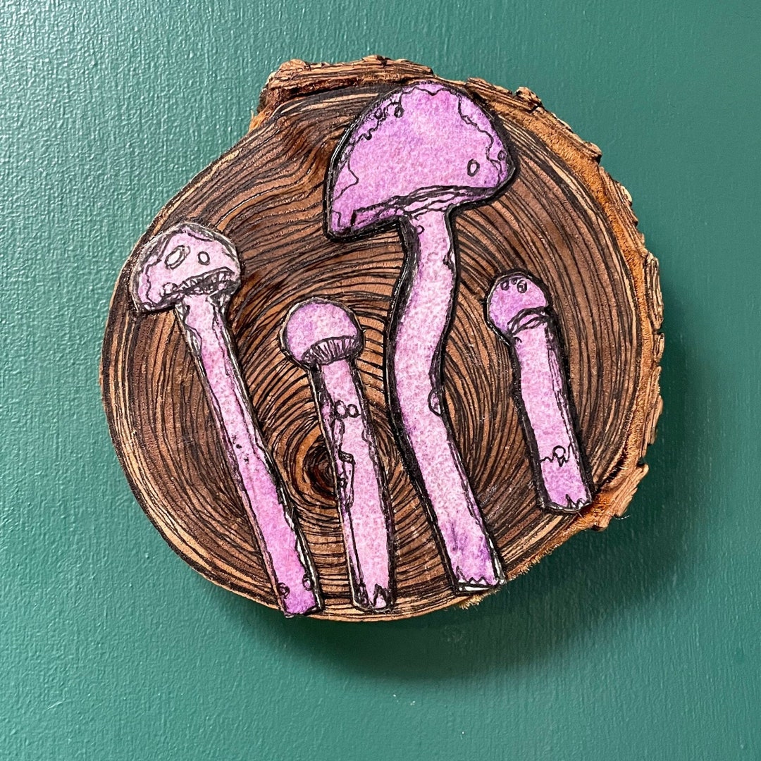 Purple Mushrooms in the Grain Wood Disc Wall Art - Etsy