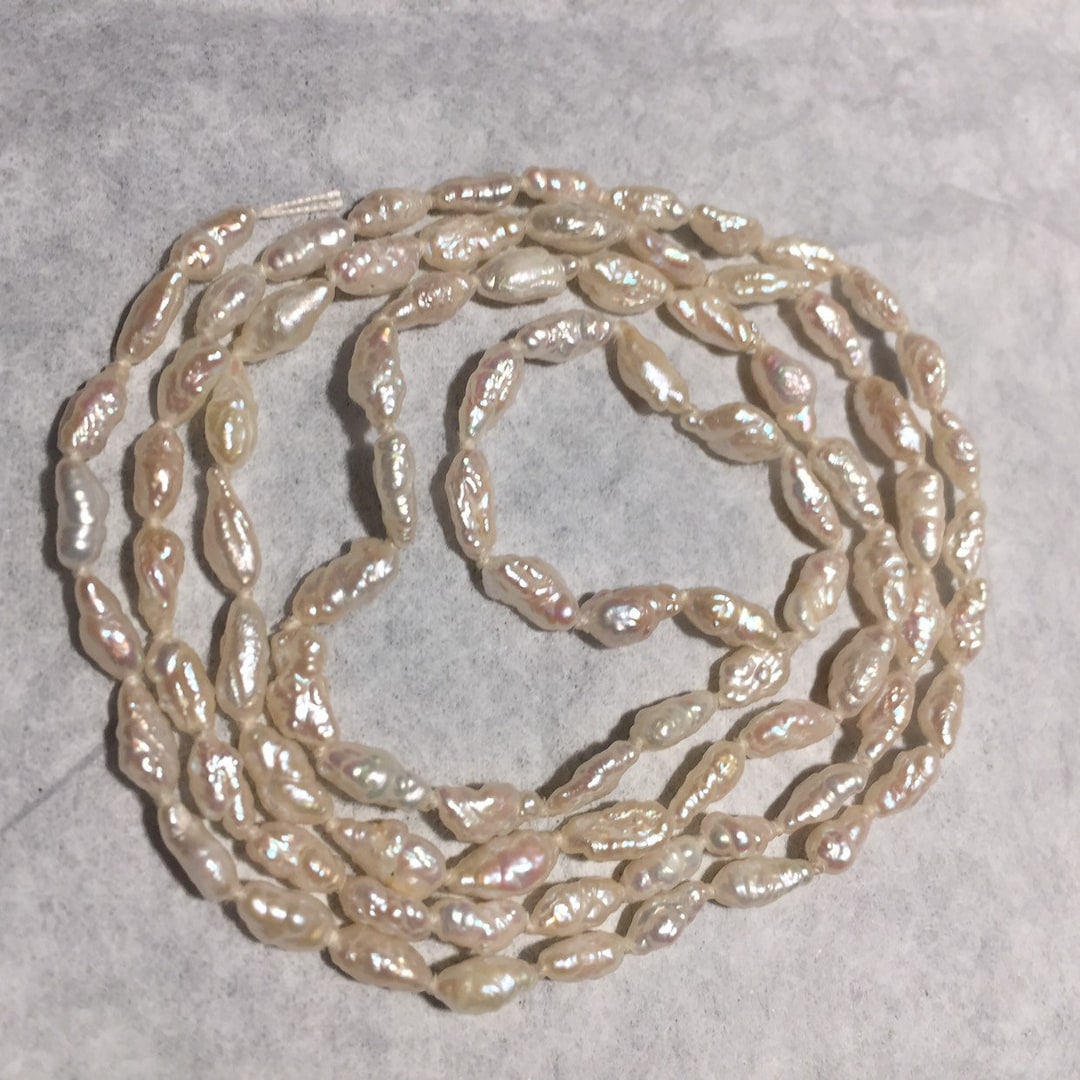 Pearls. Rice Pearls. Rice Shape Japanese Pearl 25 Knotted Strand. High ...
