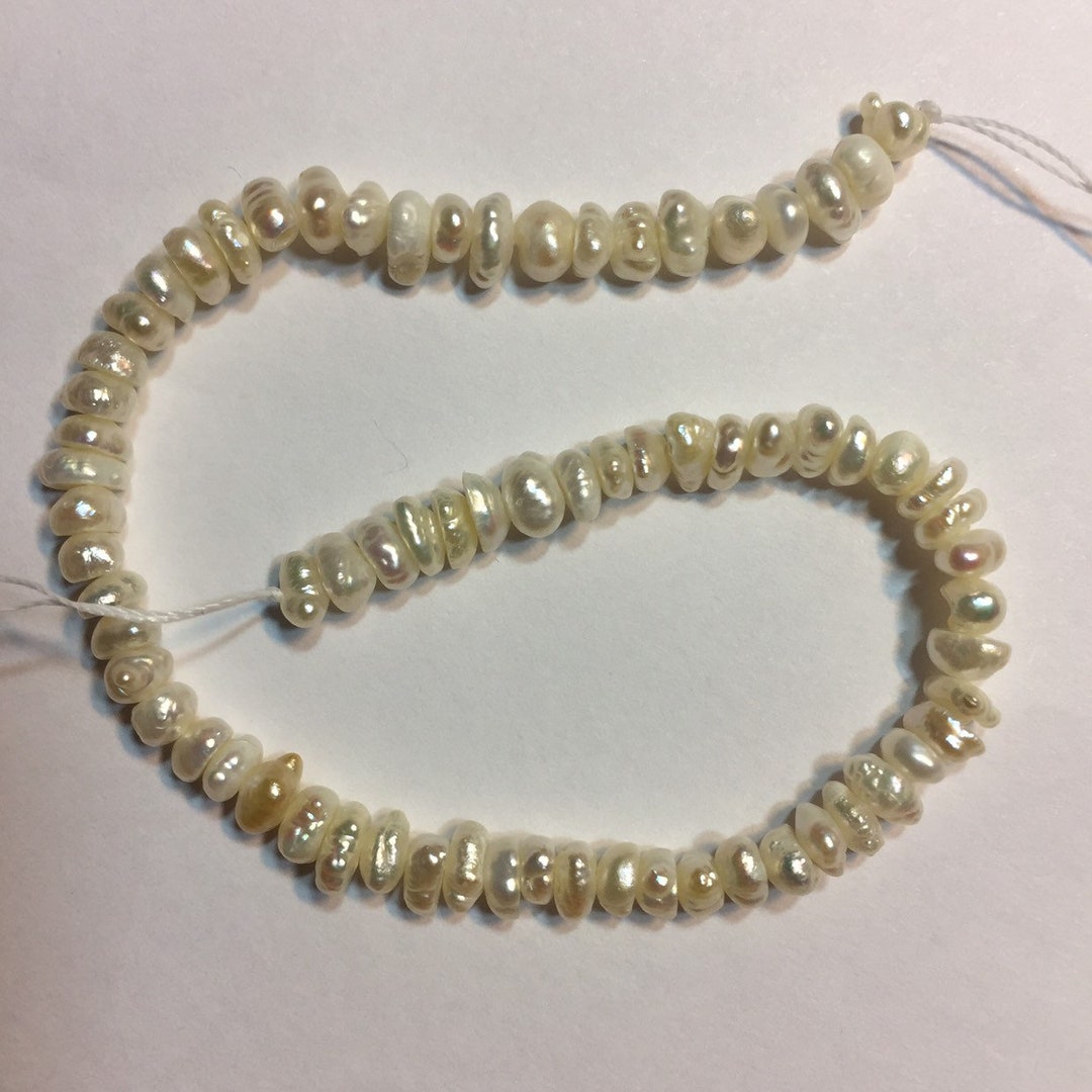 Keshi Button Style Lake Pearls. Center Drilled. 7” Strand. 5 X 4 X 3mm ...