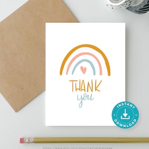 Thank You Rainbow - Printable Card - Etsy