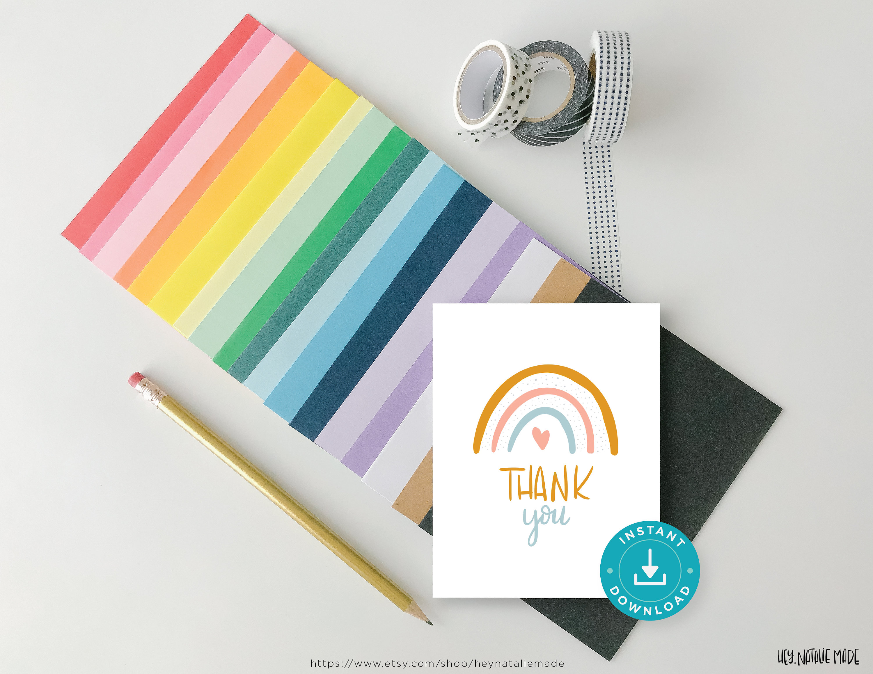 Thank You Rainbow Printable Card - Etsy