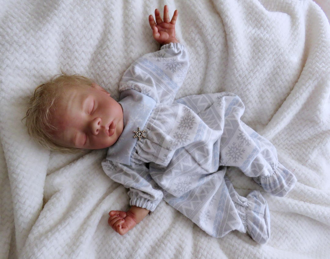 Mini Flannel Footie Pajama Sleeper for 16 Inch Preemie Reborn Silicone ...