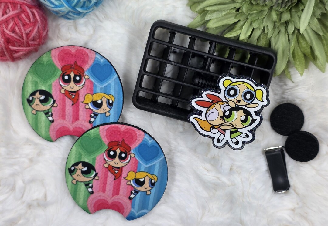 Power Puff Girls Car Vent Clip & Car Coaster Set - Etsy