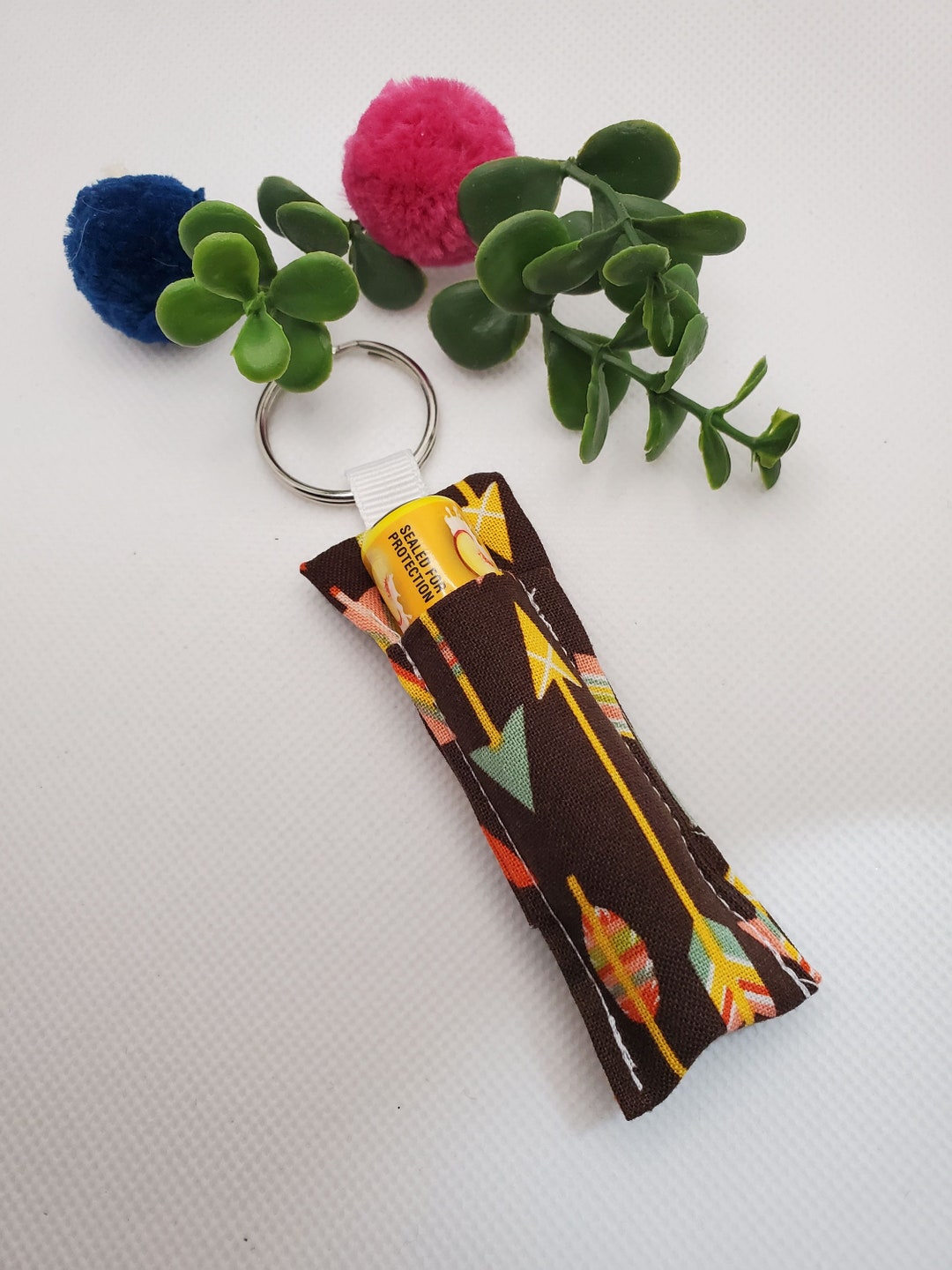 Brown Arrow Fabric Lip Balm /chapstick Holder Keychain. FREE SHIPPING ...