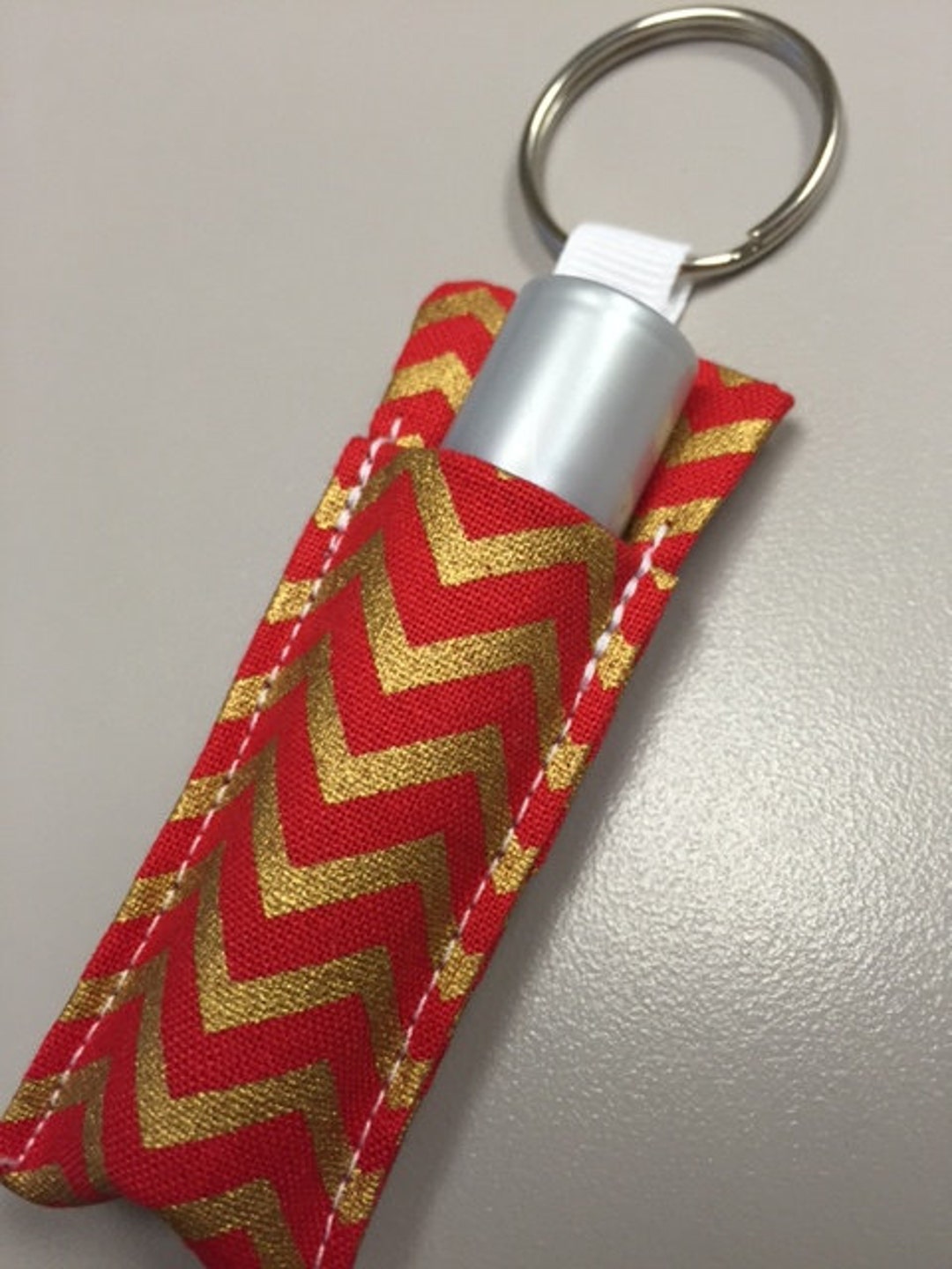 Red and Gold Chevron Fabric Lip Balm /chapstick Holder Keychain. FREE ...
