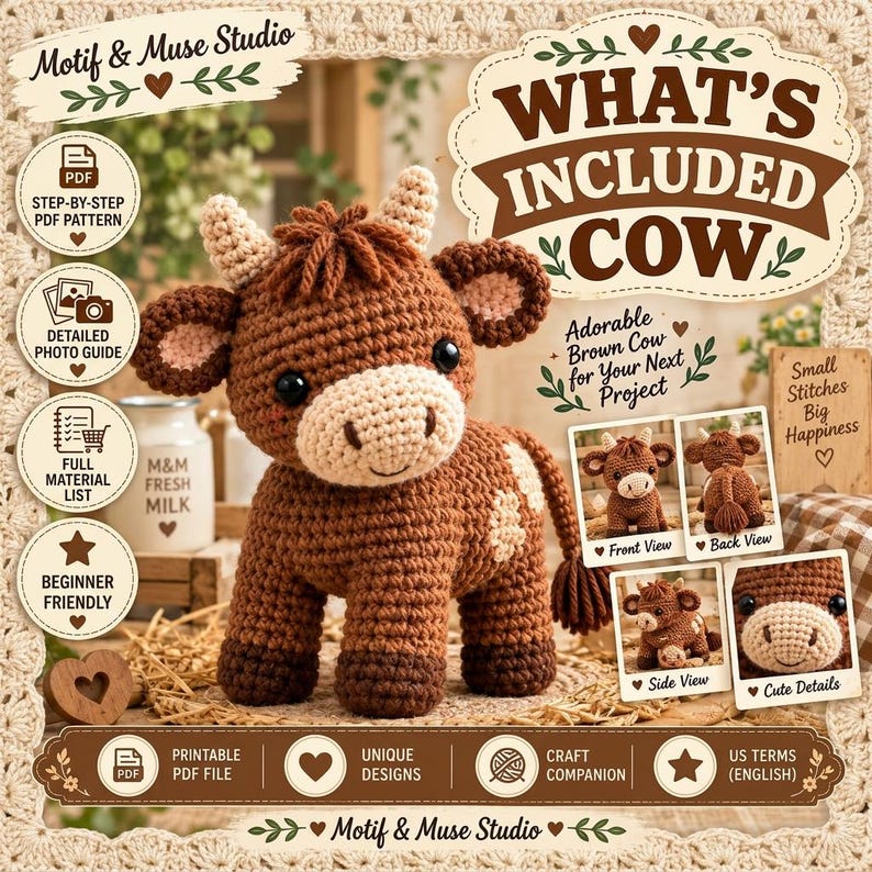 Brown Cow Crochet Pattern PDF, Highland Style Cow Amigurumi Pattern ...
