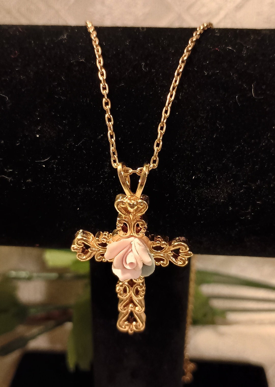 Avon Cross With Pink Rose Necklace - Etsy