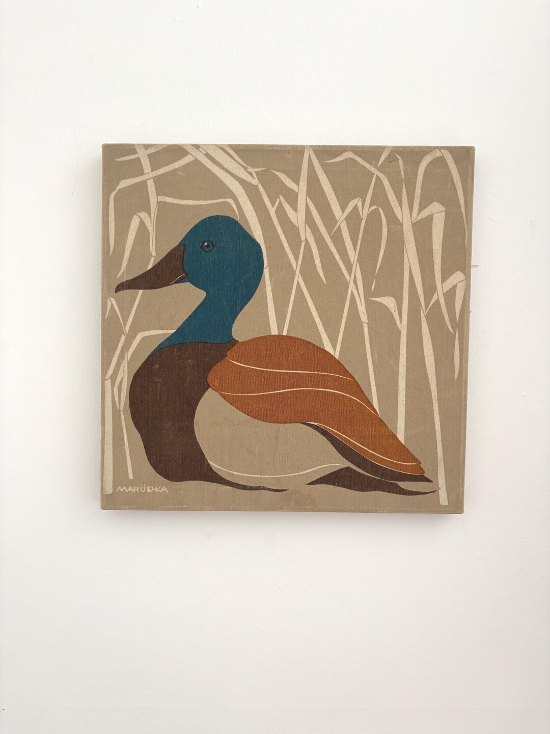 Vintage Marushka Canvas Mallard Duck Wall Art 60's 70's Framed Screen ...