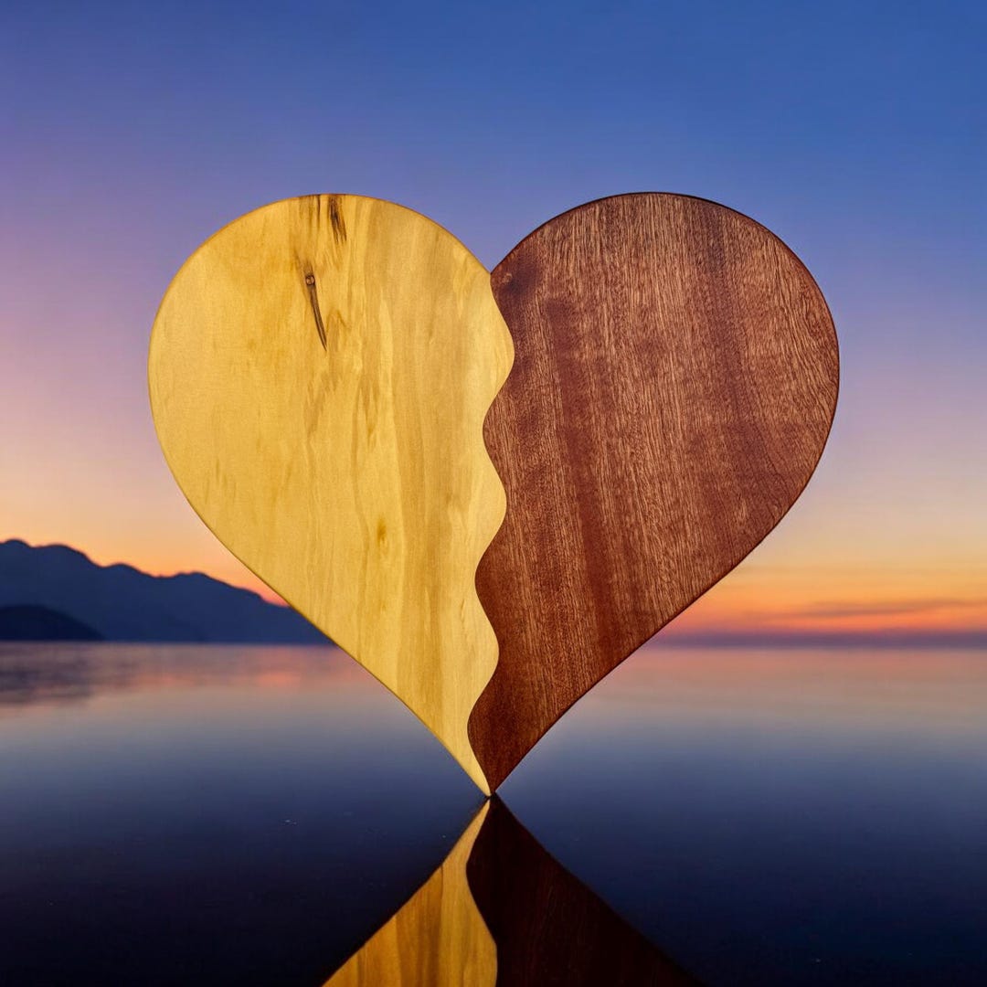 Heart Shaped Cutting Board With Exotic Wood Sapele and Yellow Heart ...