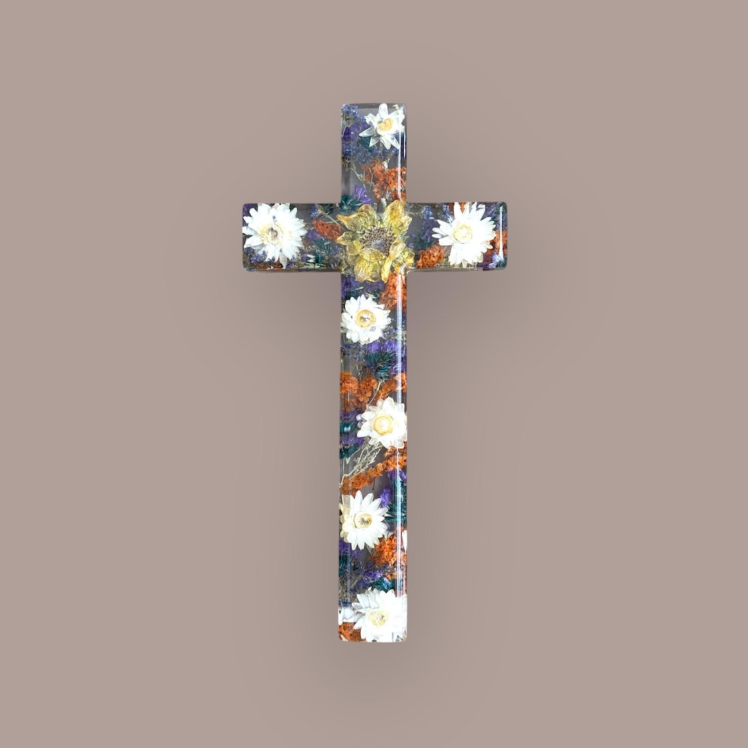 Cross Wall Hanging Made From Epoxy Resin & REAL Dried Flowers, Crucifix ...