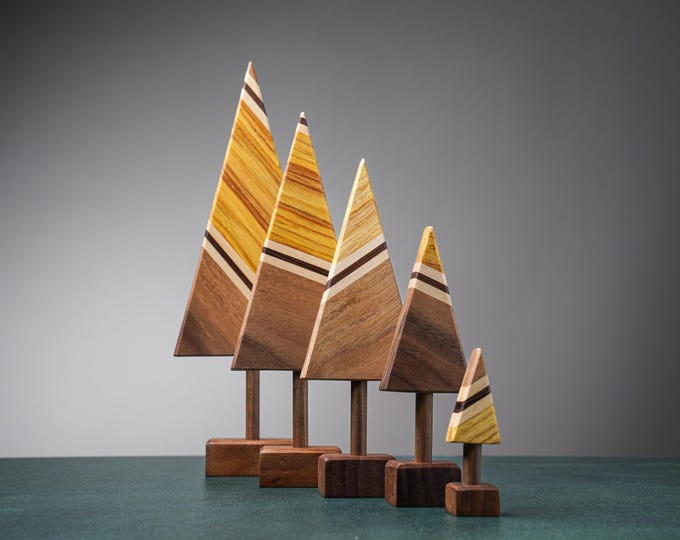 Handmade Wooden Christmas Tree : Multi Species Wood Decor Set of 5 ...
