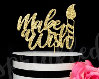 Make a Wish Cake Topper, Happy Birthday Cake Topper, Glitter Cake ...