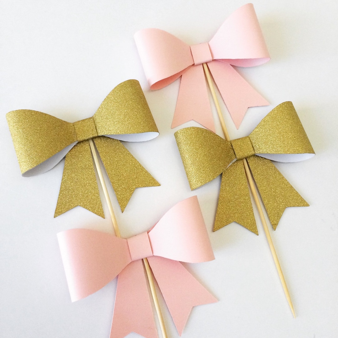 Bow Cupcake Toppers Pink and Gold Bow Cupcake Toppers Feminine Coquette ...