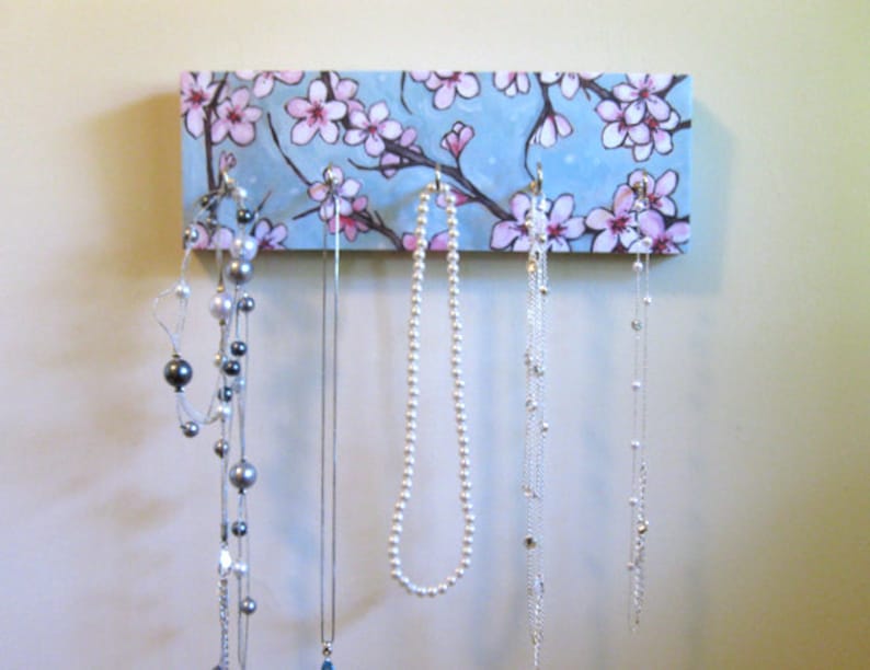 Cherry Blossom Jewelry Holder and Key Rack Blue and Pink - Etsy